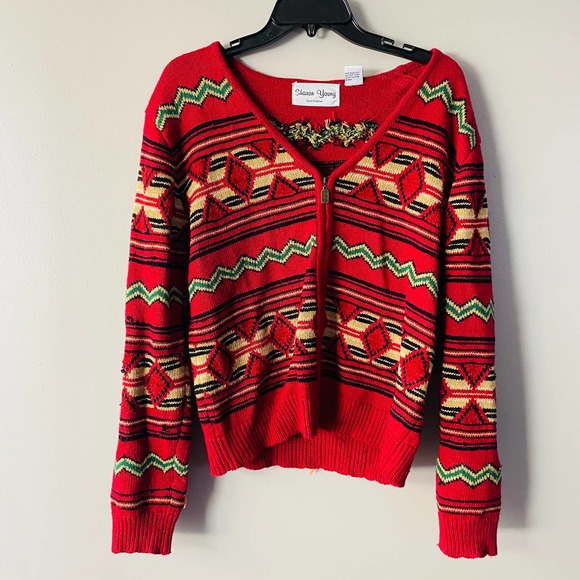 Sharon Young | Sweaters | Vintage 9s Sharon Young Red Western ...